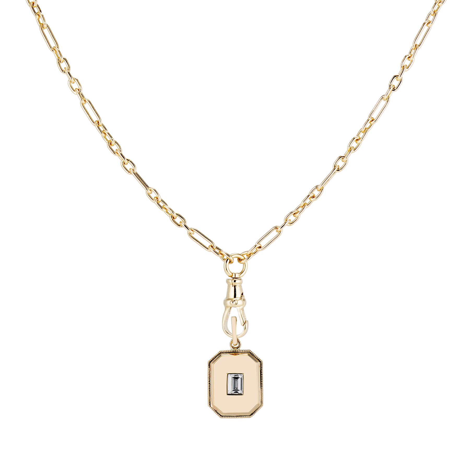 GOLD DIAMOND BAGUETTE CUT BEZEL CHARM and EAMES KATE CHAIN WITH DOG CL ...