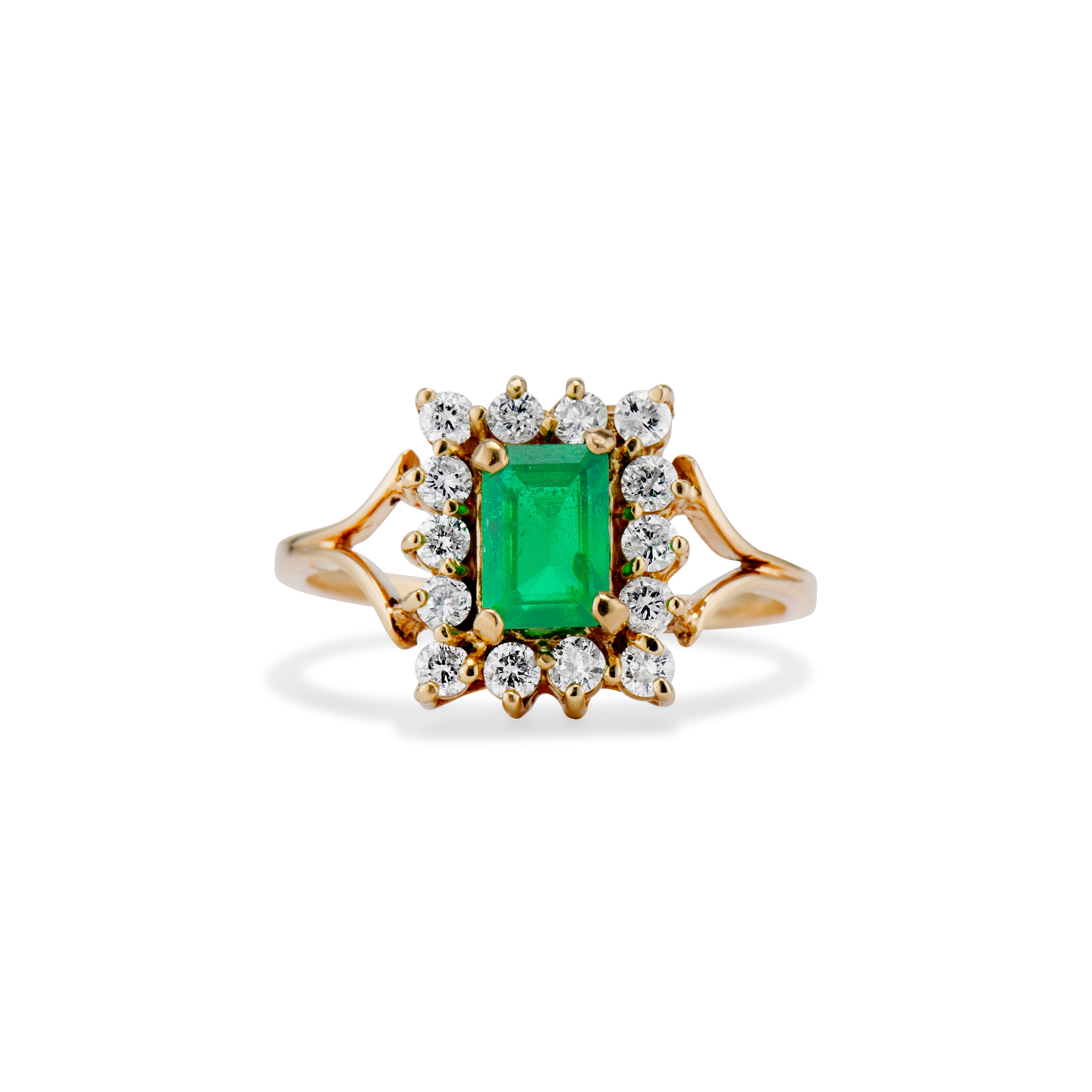 Green Emerald and Diamond Rectangular Halo Ring – Ashley Zhang Jewelry