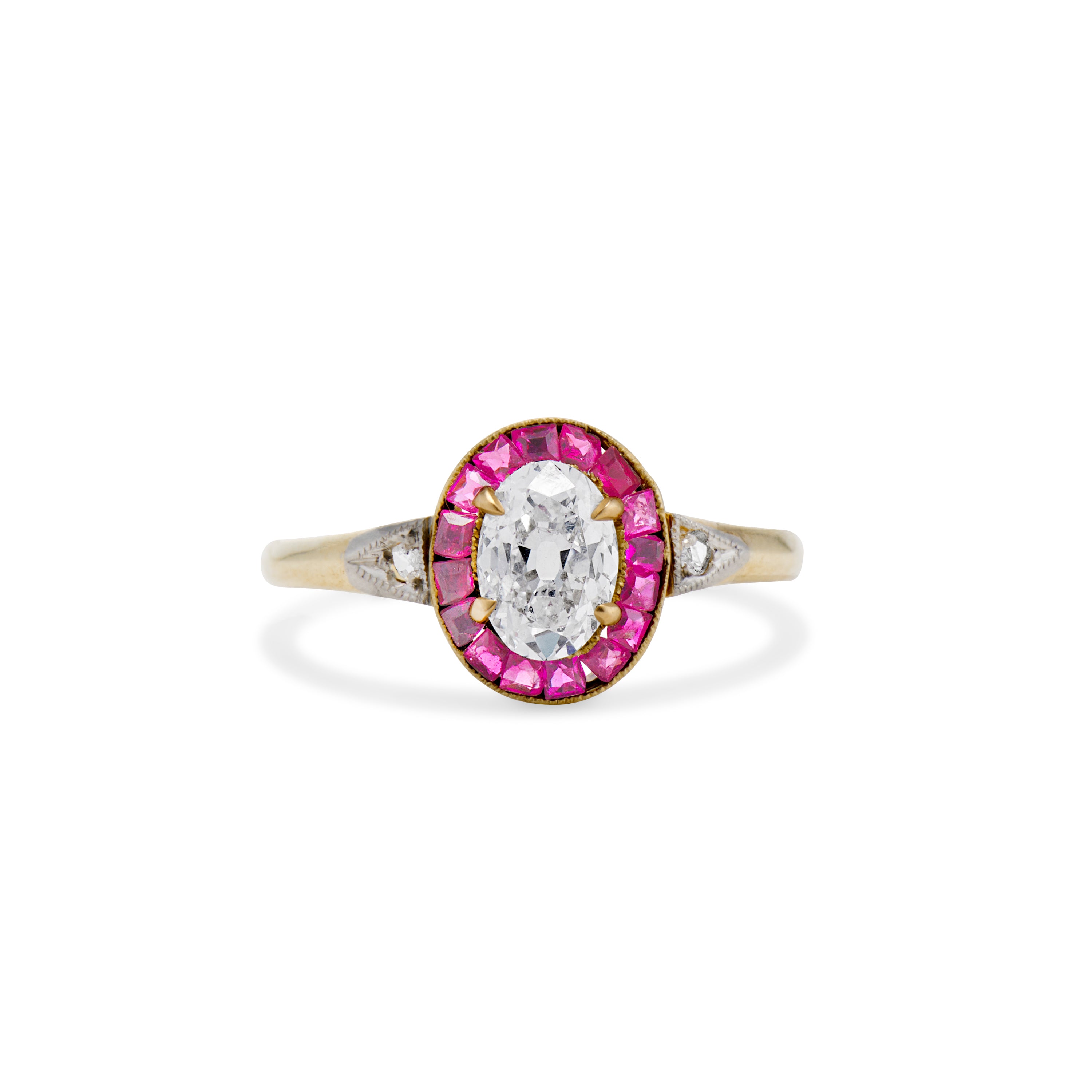 Antique Oval Cut Diamond Ruby Halo Ring – Ashley Zhang Jewelry